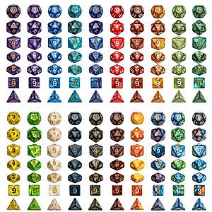 QMay DND Dice Set - 20x7 (140 Pieces) Polyhedral Dice, 20 Colors D&D Dice for Dungeons and Dragons Tabletop Role-Playing Games with 1 Drawstring Bag