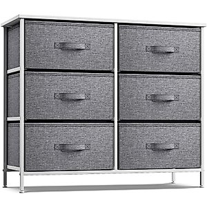 Sorbus Dresser with 6 Drawers - Chest Organizer Unit with Steel Frame Wood Top & Handle Easy Pull Fabric Bins for Clothes - Storage Furniture for Bedroom, Hallway, Living Room, Nursery & Closet