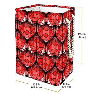 Waterproof Laundry Basket Large Collapsible Laundry Hamper With Handle 4 Detachable Rod, Red 3D Geometric Hearts Love Pattern Bedroom Storage Bin For Clothes, Toys