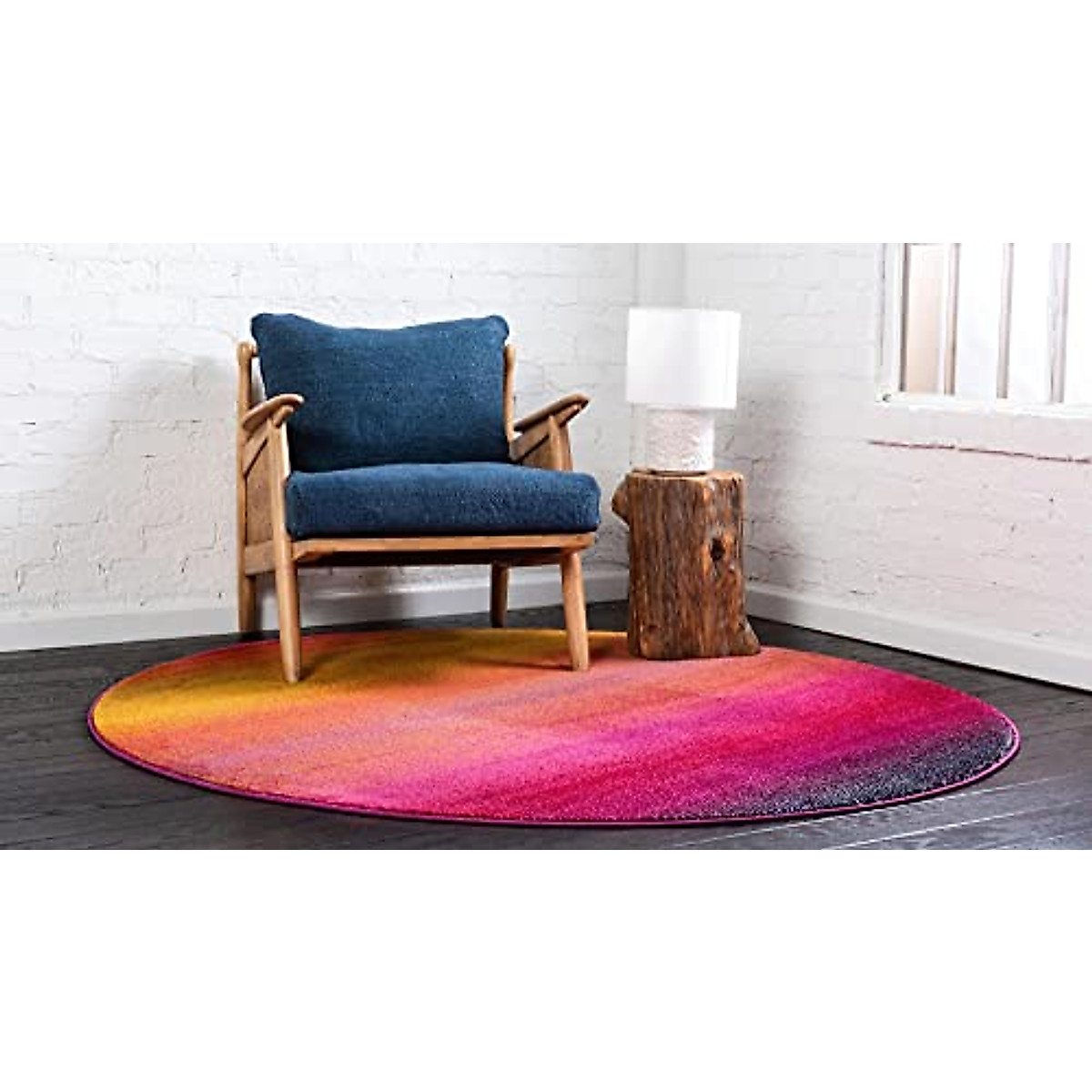 Unique Loom Estrella Collection, Gradient, Sunset, Abstract, Bright Colors Area Rug, 6' 1" x 6' 1", Pink/Gold