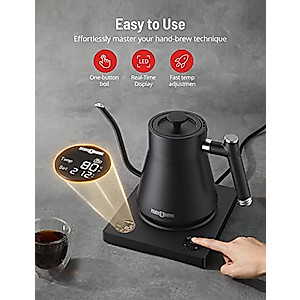Paris Rhône Gooseneck Electric Pour-Over Kettle, Temperature Variable Kettle for Coffee Tea Brewing, 1L Stainless Steel Kettle, Temperature Holding, Built-in Stopwatch, Button Control, Black