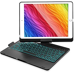 iPad Keyboard Case for iPad 6th Gen 2018, iPad 5th Gen 2017, iPad Pro 9.7, iPad Air 2, iPad Air 1, 360 Screen Rotation 7 Colors Backlight iPad Case with Keyboard - Black