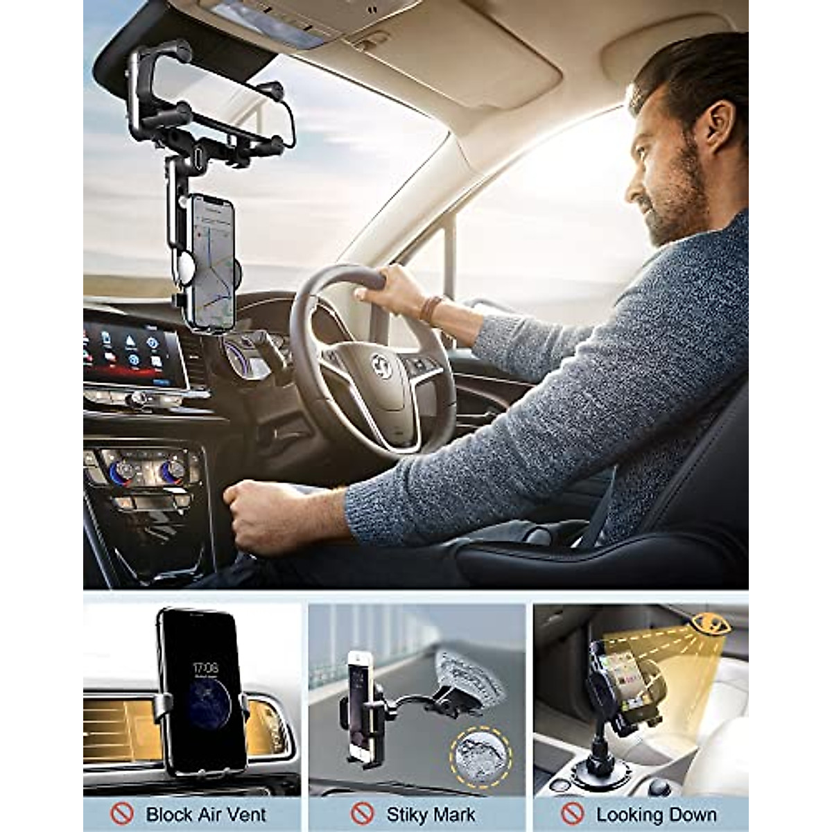 Phone Mount for Car【Big Rear Mirrors Friendly】 2023 New Rear View Mirror Phone Holder, Lighter 360 Rotatable and Retractable Car Phone Holder for Apple Samsung 4-7 Inch Mobiles & All Vehicles