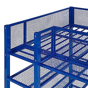 Twin Size Loft Bed, Metal High Loft Bed Frame with 4-Tier Open Shelves, Guardrail Side Storage Shelf and Mesh Guardrails, Versatility Bed for Kids Adults, Bedroom Furniture Storage Bed (Blue Bed)