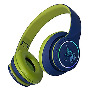 YUSONIC Wireless Headphones with led Lights, Kids Bluetooth Headphones for Boys Girls School/Travel/Phone/Kindle/pc/tv / MP3/tablet/laptop. (Blue Green)