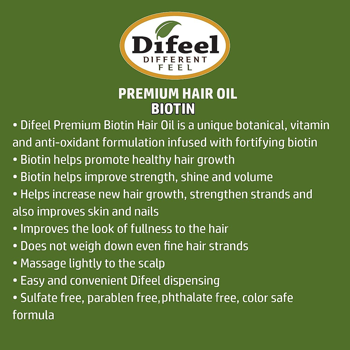 Difeel 99% Natural Premium Hair Oil - Biotin Oil Volumizing and Thickening 7.78 ounce