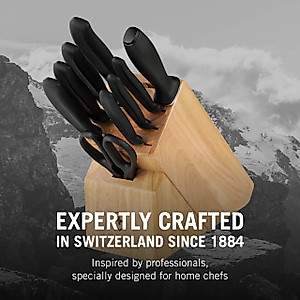 Victorinox Swiss Classic Knife Block - Kitchen Knife Set with Block for Home Essentials - Includes Chef's Knife, Santoku Knife & More - Black Handles, 15-Piece Set