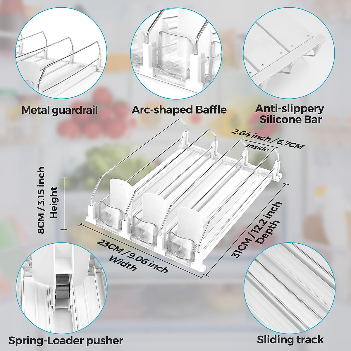 BingoHive Automatic Soda Can Organizer for Refrigerator Can Dispenser for Beer Soda Seltzer Drink Pop Can Holder Self-Pushing Drink Organizer for Fridge Storage 12 cans of 11.15oz 12oz 16oz 16.9oz