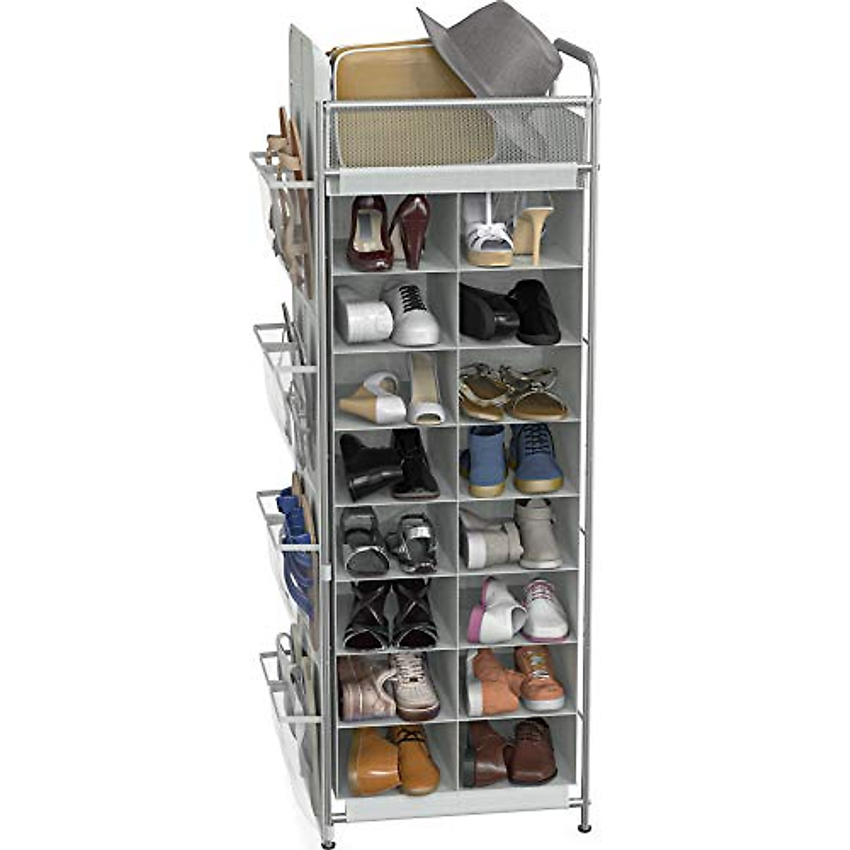Simple Houseware Shoe Stand Tower Rack w/side hanging bag 20-Pair, Grey