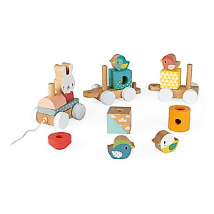 Janod World Wildlife Federation - Pull Along 21 Piece Animal Stacking Train - Ages 2+ - J08603