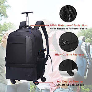 AOPMGOE AOKING 21″Water Resistant Rolling Wheeled Backpack Laptop Compartment Bag (Black)
