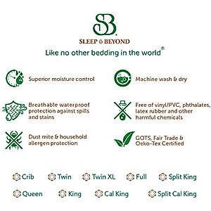 Sleep & Beyond Organic Waterproof Mattress Protector Split Cal King 36x84