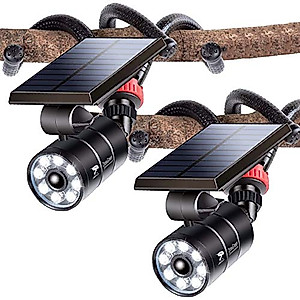 Outdoor Solar Motion Sensor Camping Lights of 2 Aluminum 9W 1400-Lumen (130W Equi.) LED Solar Flood Security Spot Lights for Patio Path Porch Garden Camp, 100-Week Protection for 100% Free
