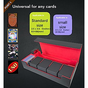Venssu Card Deck Box, Card Deck Case, Deck Card Box, Leather Large Size Fit 550 Plus Sleeved Cards Compatible with single/double sleeved toploader MTG TCG CCG (Black＆Red)