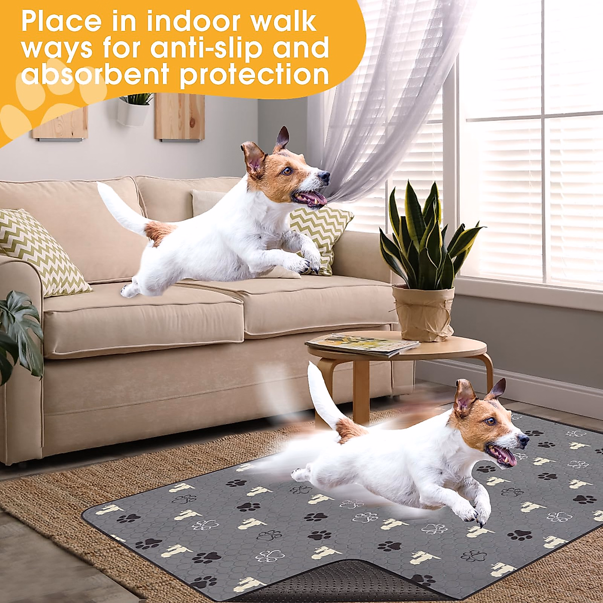 WanpeeGoo Washable Pee Pads for Dogs, 4 Pack Absorbent Reusable Training Dog Pads Pet Puppy Pads, Non-Slip Potty Pads for Whelping, Playpen, Crate, Bed, Grey 18"x24"