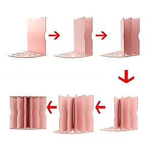 File Folder Holder Wood Organizer 5 Compartment, File Sorter Wood Buckle Design Desktop Fan-Shaped Mail Letter Document Magazine File Assembly Divider DIY Office Tabletop Storage Box (Pink)