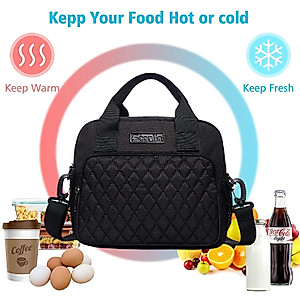 Scorlia Insulated Lunch Bag for Women/Men, Reusable Lunch Cooler Box Lunch Tote, Thermal Meal Prep Lunch Organizer with Adjustable Shoulder Strap and Side Pockets for Kids/Adults, School, Work, Black