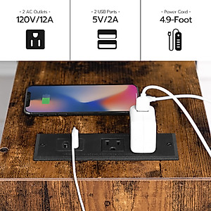 HOOBRO End Table with Charging Station, Narrow Side Table with 2 Drawer & USB Ports & Power Outlets, Nightstand for Small Spaces, for Living Room, Bedroom, Rustic Brown and Black BF541BZ01