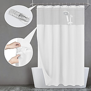 N&Y HOME Waffle Weave Shower Curtain with Snap-in Fabric Liner Set, 12 Hooks Included - Hotel Style, Waterproof & Washable, Heavyweight Fabric & Mesh Top Window - 71x72, White