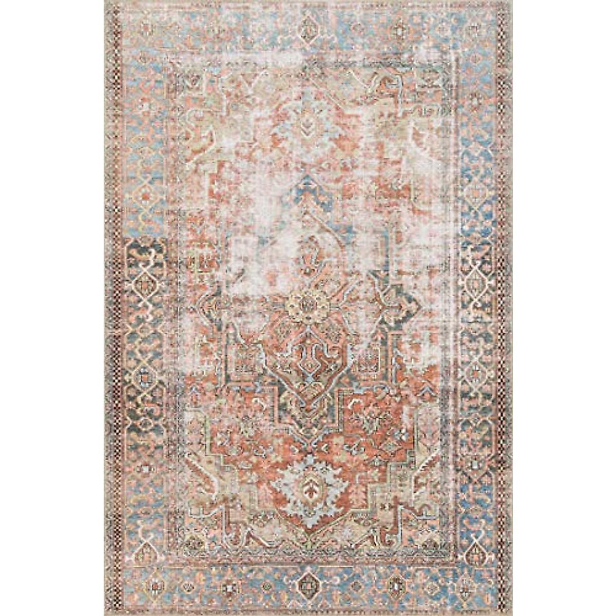 Loloi II Loren Collection LQ-15 Terracotta/Sky, Traditional 7'-6" x 9'-6" Area Rug