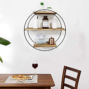 Befayoo Floating Shelves for Wall, Rustic Wood Geometric Style Decor Shelf for Bathroom Bedroom Living Room Kitchen Office (Round, Natural)