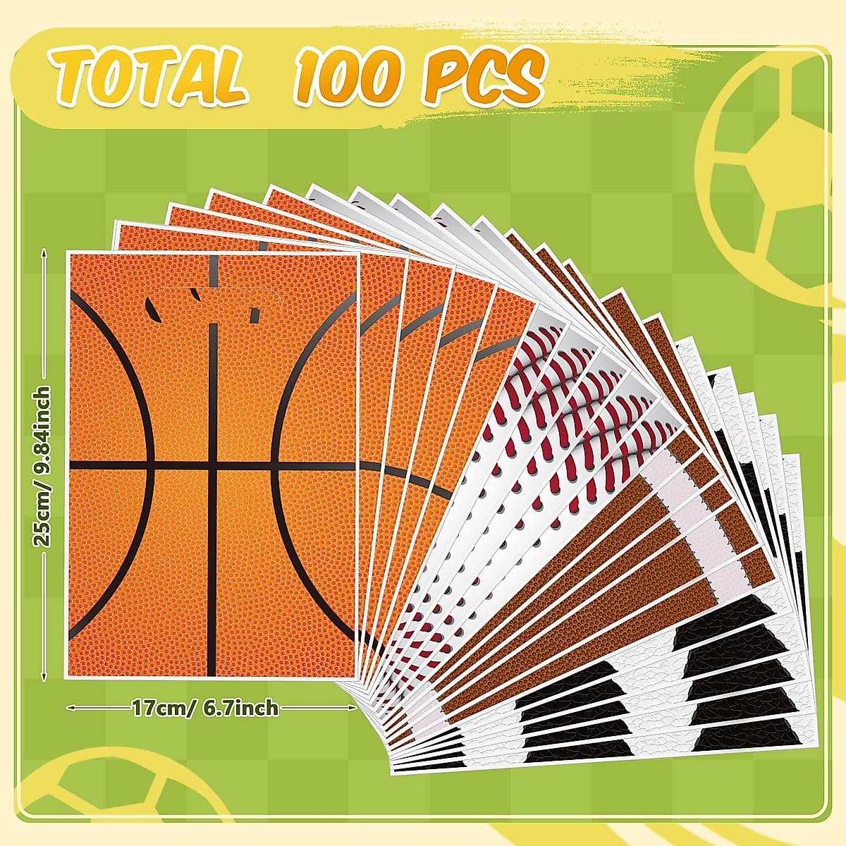100 Pcs Football Sports Party Favor Bags Soccer Candy Gift Bags, Plastic Goodie Treat Bags Bulk with Handles for Baseball Basketball Theme Event Gift Bag Birthday Supplies Decorations
