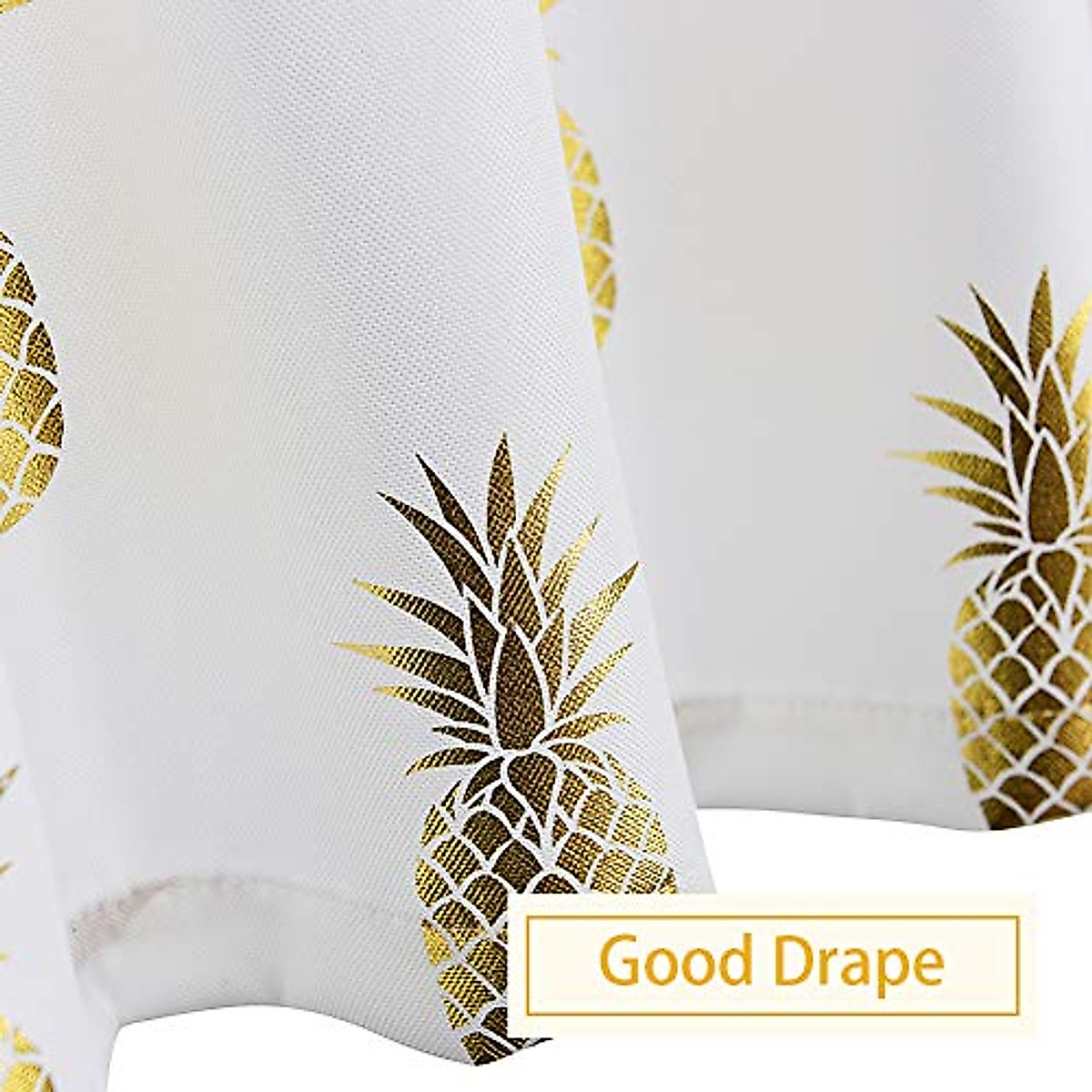 OREMILA Kitchen Curtains 36 Inch Tier Curtains for Living Room Pineapple Cafe Curtains for Bathroom Metallic Print Golden Pineapple Short Window Curtain Set Rod Pocket, 2 Panels