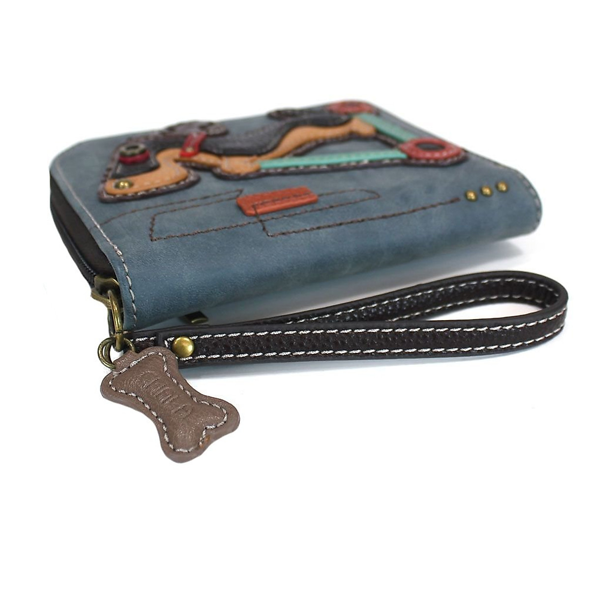 Chala Group Weinder Dog on Scooter Zip-Around Wallet/Wristlet Dachshund, Indigo, 5" x 6" x 1"