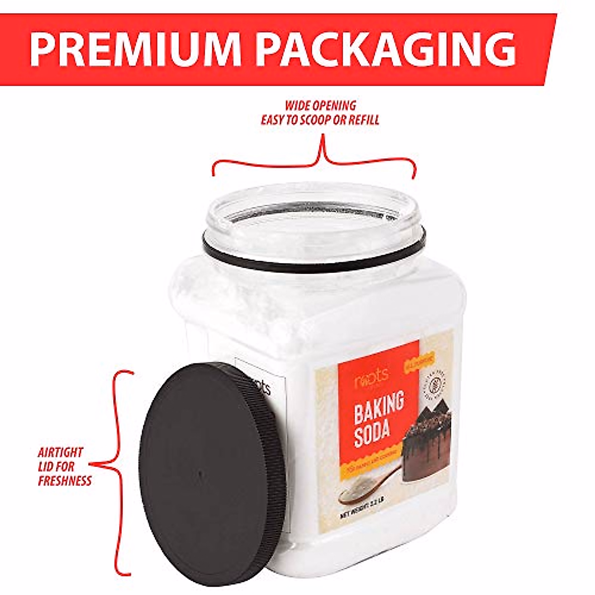 Roots Circle Baking Soda | Bulk Pack 1 [35.2oz] Airtight Container | Gluten-Free All-Purpose Sodium Bicarbonate for Cooking & Baking|All-Natural Cleaning Agent & Deodorizer for Fridge, Carpet, Laundry