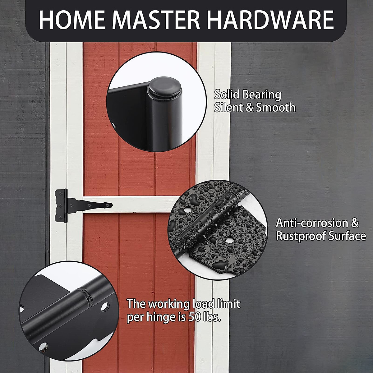 HOME MASTER HARDWARE Heavy Duty Decorative Gate Kit - 8 in Decorative Tee Hinges 2 Pack + Self-Adjusting Gate Latch 1 Pack + 10 3/8 in Ornamental Gate Handle 1 Pack