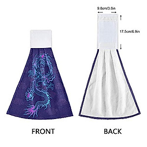 WELLDAY 2 Pcs Hanging Hand Towels Soft Absorbent Purple Chinese Dragon Towel for Kitchen Bathroom