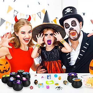 Mulbozy 162 PCS Halloween Party Favors for Trick or Treats, 18 Pack Prefilled Small Plastic Witch Cauldron, Halloween Party Decor, Halloween Party Favors Prizes for School Classroom