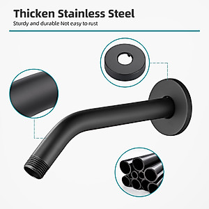 Cobbe Shower Arm with Flange and Teflon Tape, 6-Inches Wall Mounted Shower Pipe Arm Extension for Fixed Shower Head, Matte Black