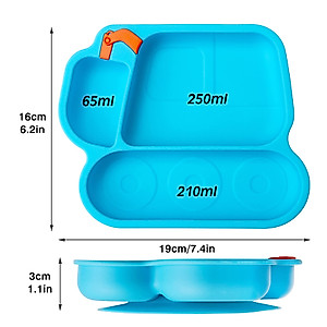 Baby Plate Silicone Divided, Suction Toddler Plates Dishes for Toddler Kids Self Feeding, BPA Free, Microwave & Dishwasher Safe (Bue)