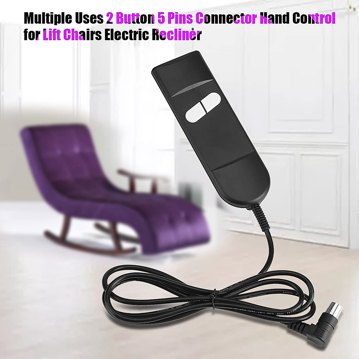 Srliya Recliner Hand Controller, Multiple Uses 2 Button 5 Pins Connector Hand Control for Lift Chairs Electric Recliner