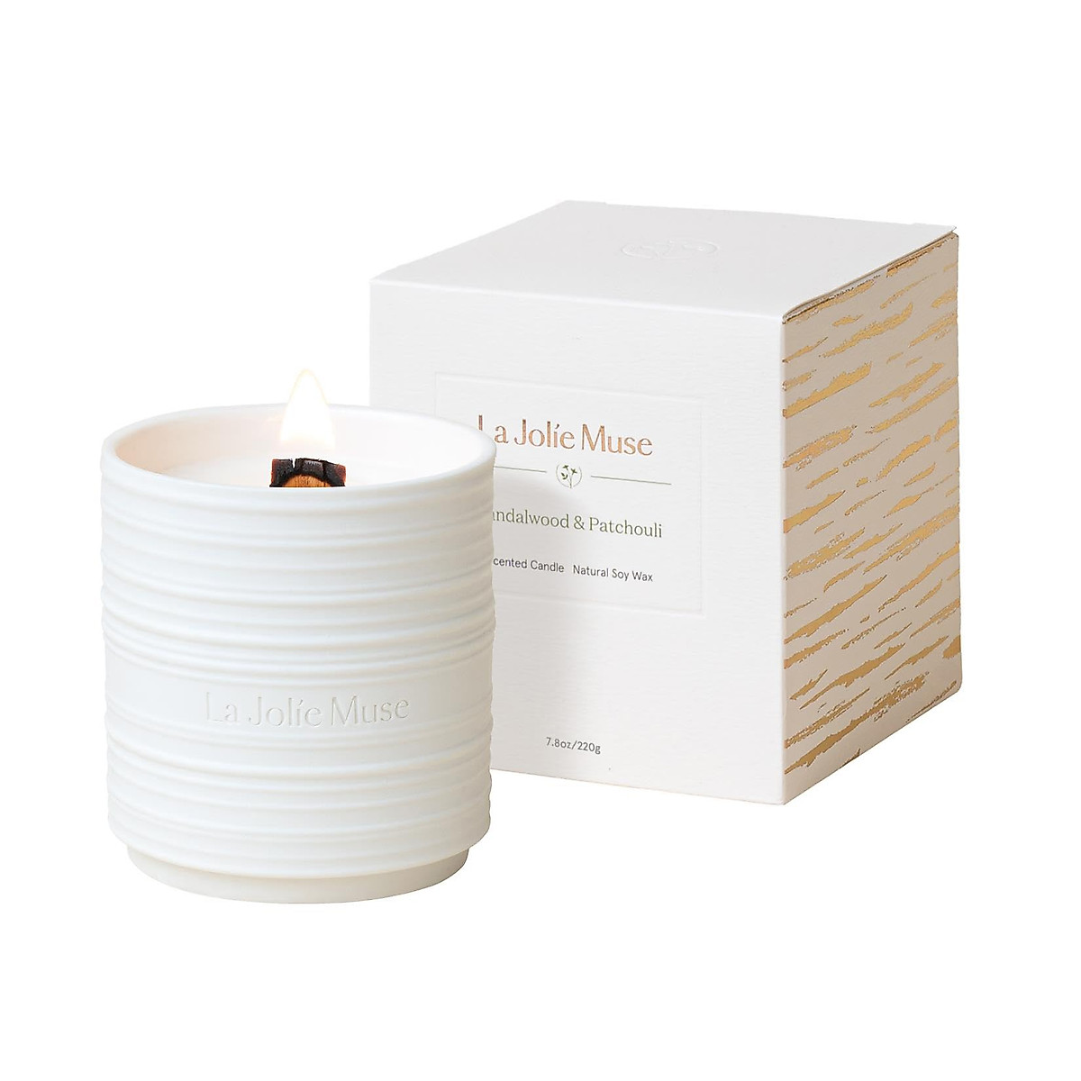 LA JOLIE MUSE Sandalwood & Patchouli Candle, Wood Wicked Candles, Candles for Home Scented, Natural Soy Candles, Clean Burn Candle, 50 Hours