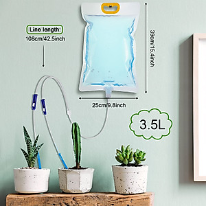 3 Pieces 3.5 L IV Drip Bag for Plants Drip Bag Automatic Plant Stuff Watering Bag System Drip Irrigation Device Adjustable Control Valve Switch for Indoor Outdoor Plant Waterer