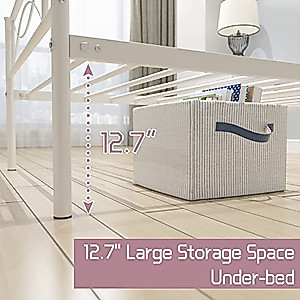 Weehom Twin Bed Frames No Box Spring Needed Easy Assembly Metal Platform Twin Bed Frame with Headboard & 12.7inch Underbed Storage White