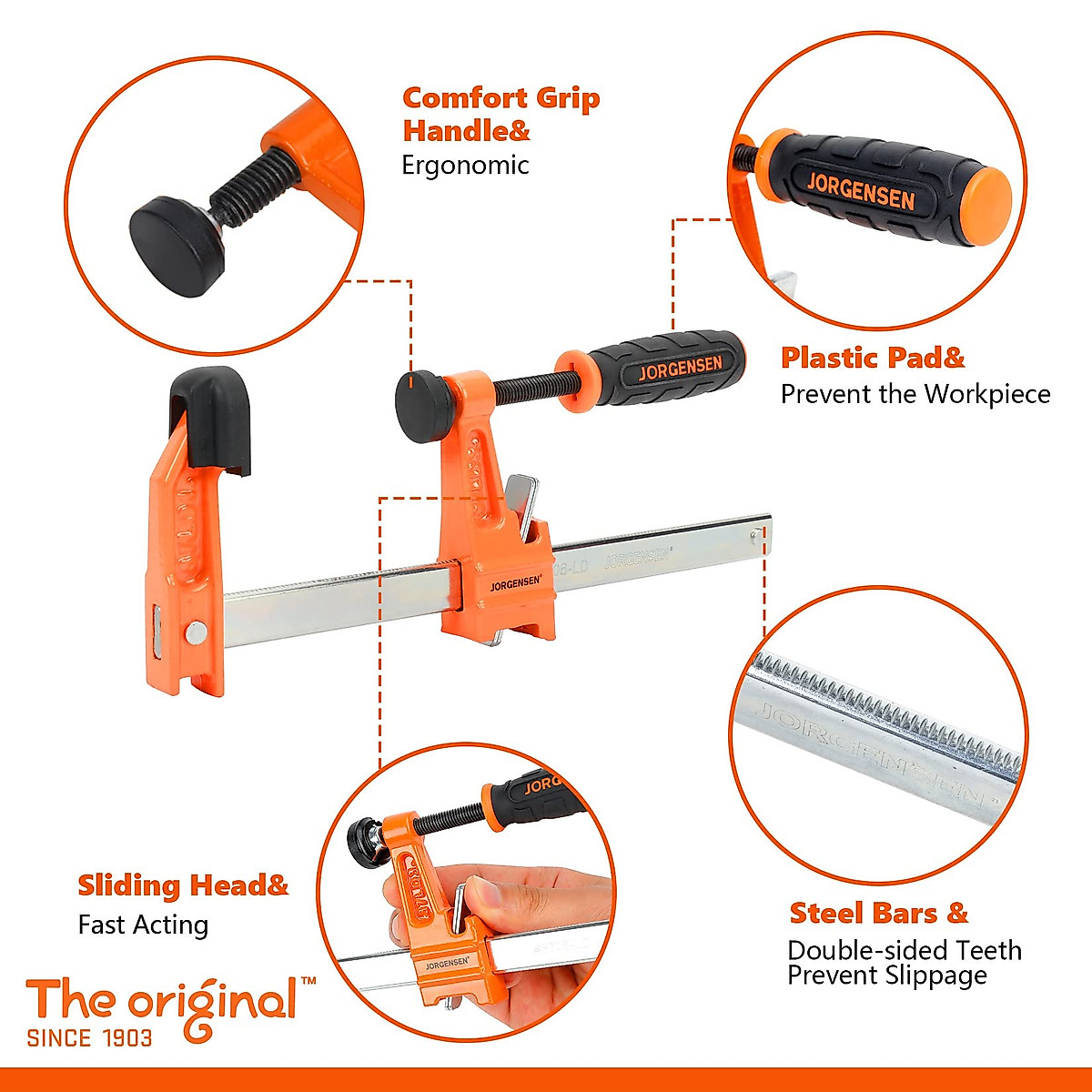 Jorgensen 6 inch Bar Clamp Set, 4 Pack Steel F Clamp Light Duty, 300 lbs Load Limited, for Woodworking, Metalworking, DIY