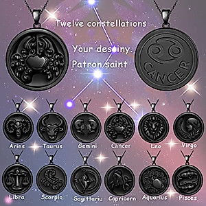 Taurus Necklace Zodiac Pendant for Men - Constellation Zodiac Star Sign Horoscope Pendant Black Gun Plated Astrology Birthday Gifts Mens/Women Jewelry SP0085J-K