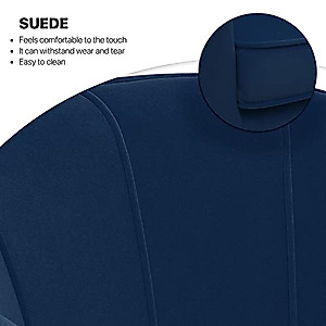 MoNiBloom Modern Accent Chair with Lumbar Pillow, Mid-Century Modern Sude Single Sofa Arm Chair for Living Room, Durable Upholstered Comfy Barrel Chair w/Gold Metal Legs and Wide Armrest, Navy Blue