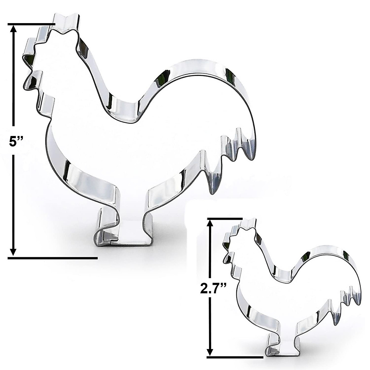 Rooster Farm Animal Cookie Cutter 2 Piece Set, Premium Food-Grade Stainless Steel, Dishwasher Safe (Rooster 2 Pc Set)