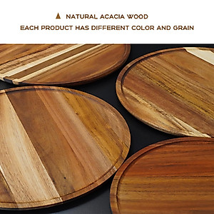 PINXIURY 13.8 Inch Round Wooden Decorative Serving Tray for Coffee Table and Home Decor, Round Wood Tray for Table Centerpiece, Small Candle Tray, Acacia, Appetizer Charcuterie Board
