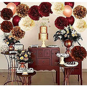 Bridal Shower Decorations Burgundy Champagne Gold Fall Bachelorette Party Decorations/Big Size Tissue Pom Pom Maroon Gold Balloons Bride To Be Banner for EngagementBurgundy Fall Wedding