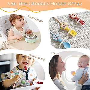 Baby Spoons Self Feeding 6 Month,SMAutoLife Toddler Utensils Holder Strap Food Grade Silicone Keep Fork and Spoon Off The Floor Great for Kids,Hook On High Chair(Orange)