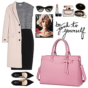 Laptop Bag for Women 15.6 Inch PU Leather Tote Bag Professional Business Office Work Bag Waterproof Briefcase Computer Tote Bag Large Capacity Lightweight Handbag Shoulder Bag, Pink