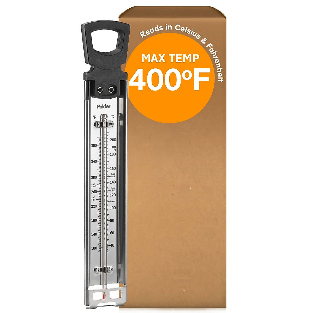 Candy Thermometer Deep Fry/Jam/Sugar/Syrup/Jelly Thermometer with Hanging Hook Cooking Thermometer Food Thermometer Quick Reference Temperature & Pot Clip