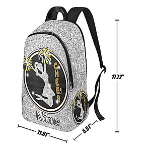 CUXWEOT Personalized Cheerleader Girl Silver Print Backpack with Name Custom Travel Daypack Bag for Man Woman Gifts
