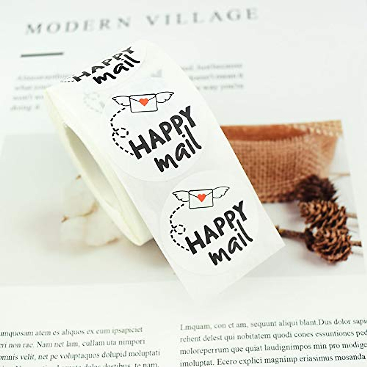Happy Mail Stickers - 1.5 Inch 500 Round Happy Mail Labels for Small Shops Online Retailers Business and Packaging Envelope Sealing Stickers by AOODOOM