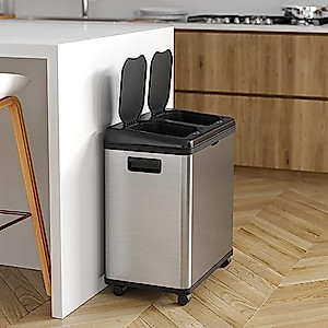 iTouchless 16 Gallon Touchless Trash Can and Recycle Bin, Stainless Steel, Dual-Compartment (8 Gal each), Kitchen Recycling and Garbage